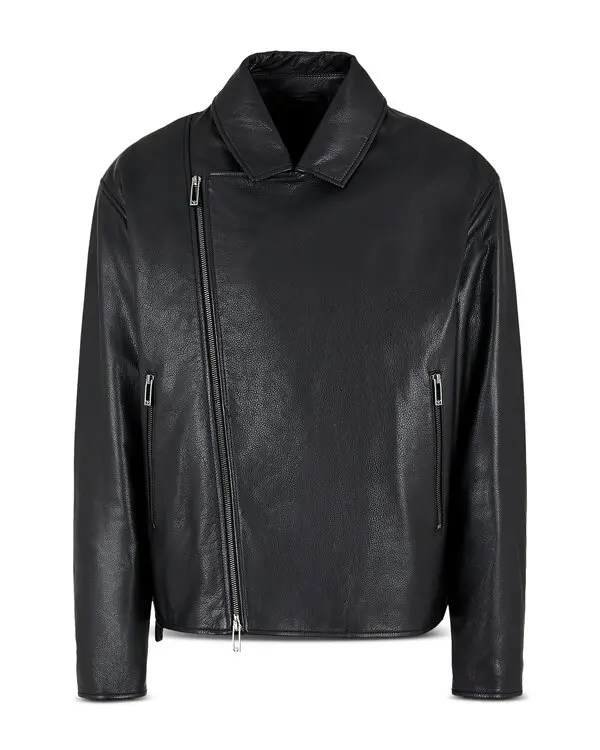 Emporio Armani Asymmetrical Leather Biker Jacket - Black Beauty